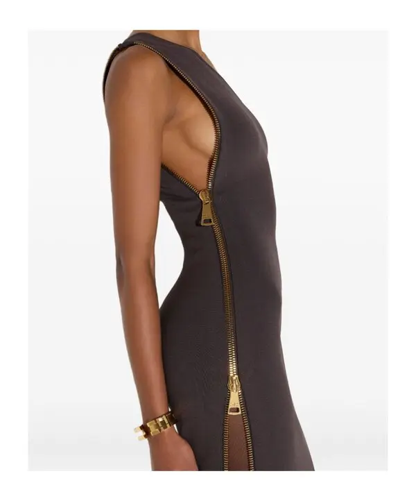 Elisabetta Franchi One-shoulder Knitted Dress With Zipper Detail