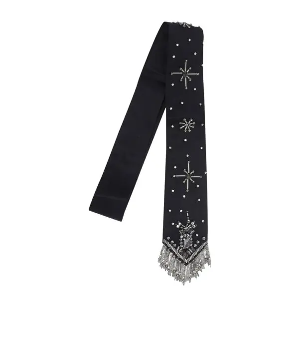 Pinko Dracena Embellished Fringe Tie - Black