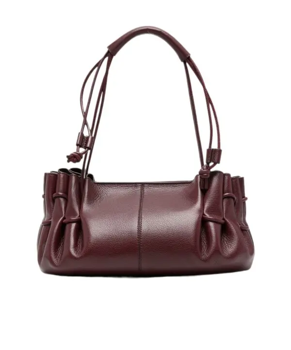 Hereu Ruched Leather Tote Bag - Burgundy