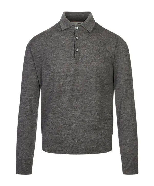 Canali Long-sleeve Knitted Polo Shirt - Black