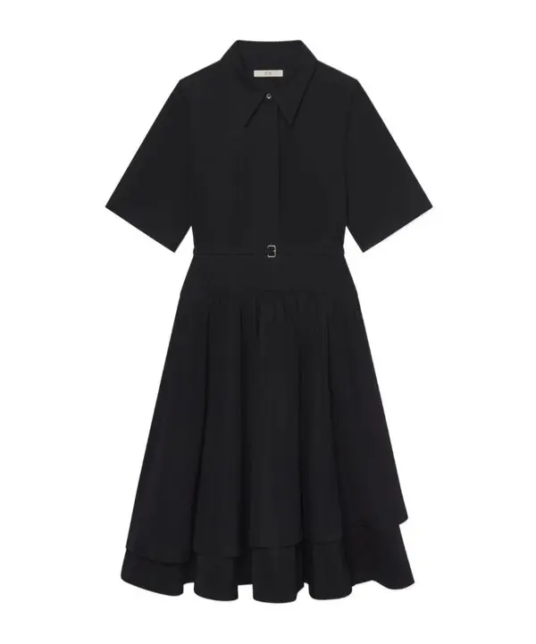 Co Name Short Sleeve Belted Dress In Cotton Poplin