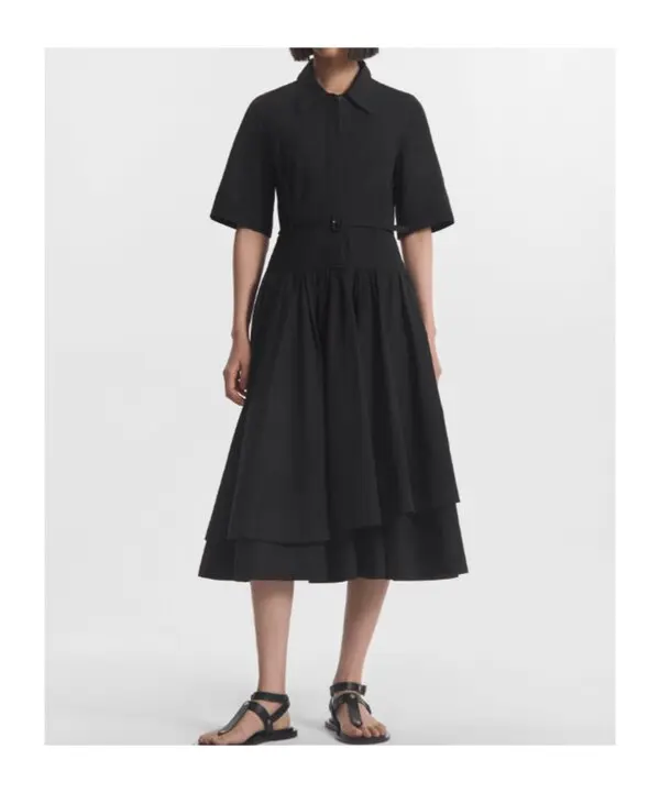 Co Name Short Sleeve Belted Dress In Cotton Poplin