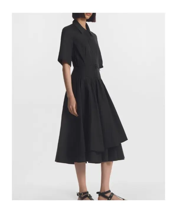 Co Name Short Sleeve Belted Dress In Cotton Poplin