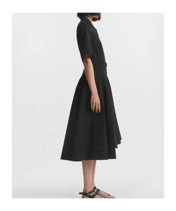 Co Name Short Sleeve Belted Dress In Cotton Poplin