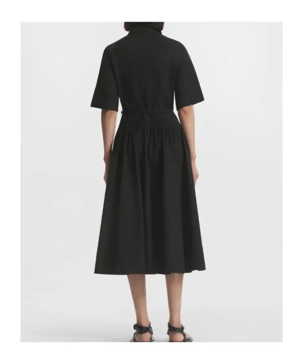 Co Name Short Sleeve Belted Dress In Cotton Poplin