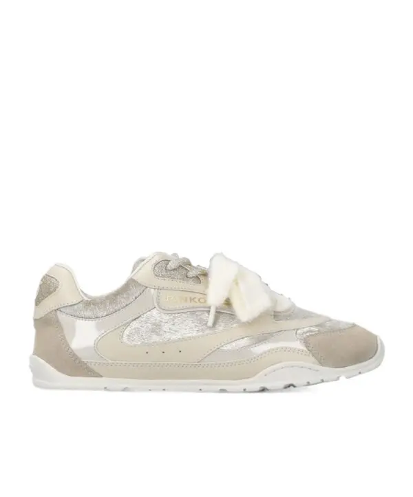 Pinko Panelled Shearling-trim Sneakers