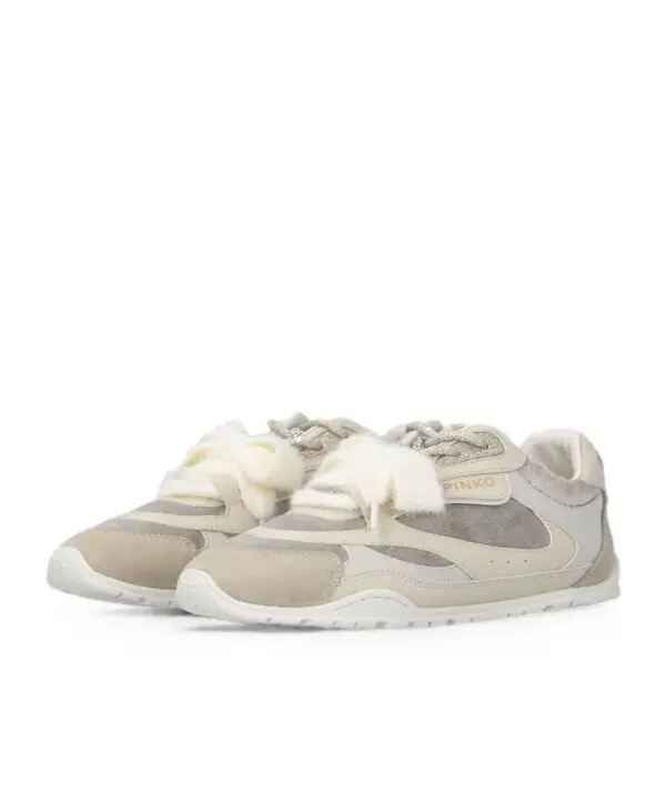 Pinko Panelled Shearling-trim Sneakers