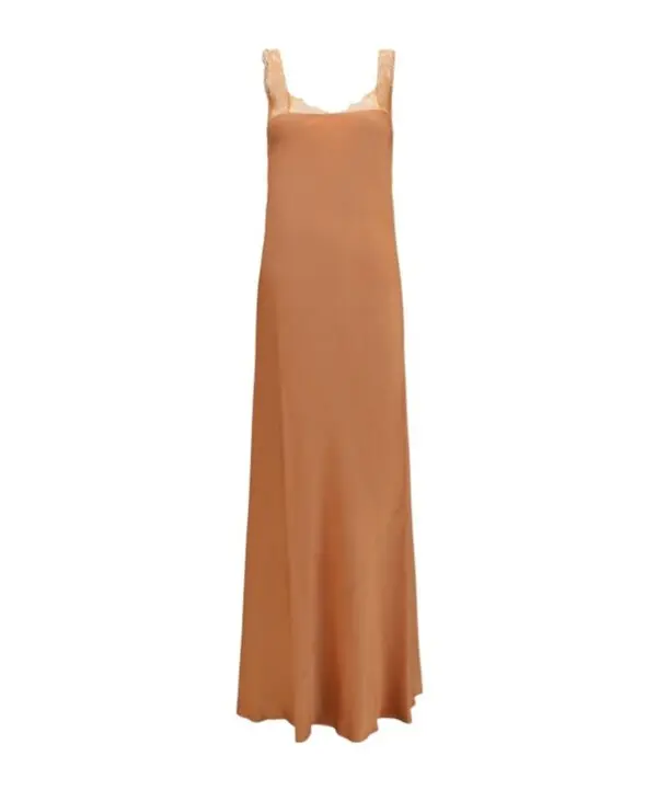 FORTE_FORTE Lace-trim Satin Maxi Dress - Beige