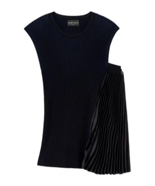 Emporio Armani Knit Top With Asymmetrical And Sleeveless Ribbed Design And Pleated Panel - Black