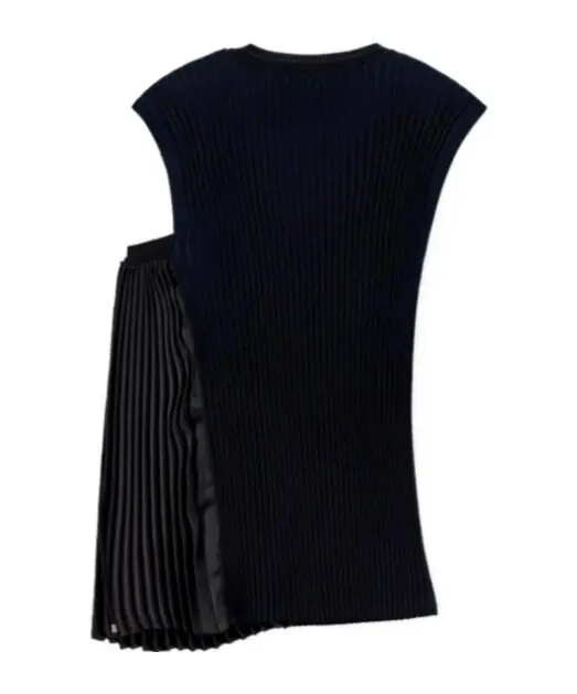 Emporio Armani Ribbed-knit Asymmetric Top With Pleated Satin Side Panel