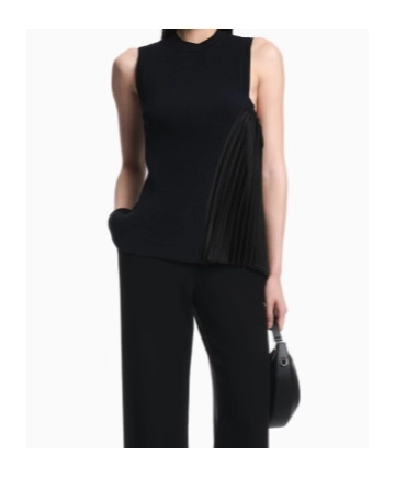 Emporio Armani Ribbed-knit Asymmetric Top With Pleated Satin Side Panel