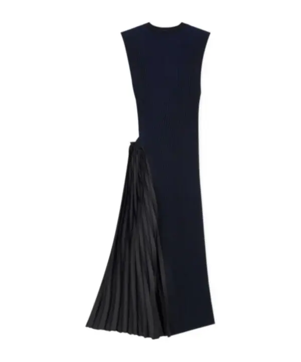 Emporio Armani Long Ribbed Knit Dress With Pleated Insert