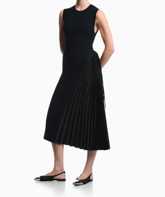 Emporio Armani Long Ribbed Knit Dress With Pleated Insert