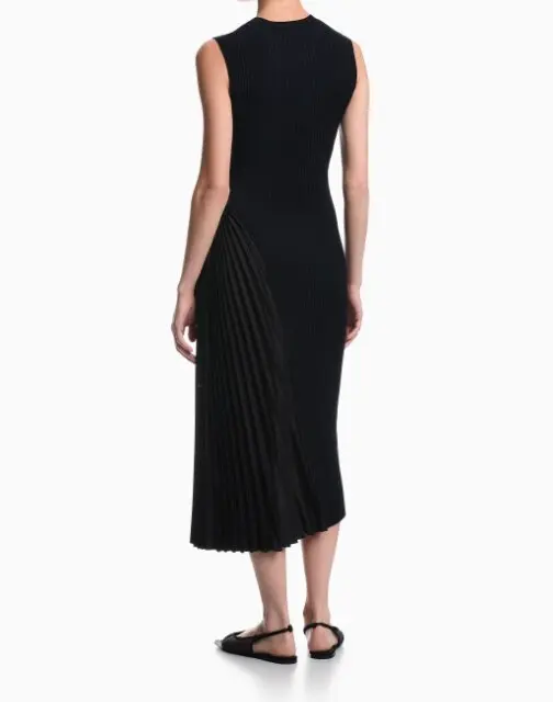 Emporio Armani Long Ribbed Knit Dress With Pleated Insert