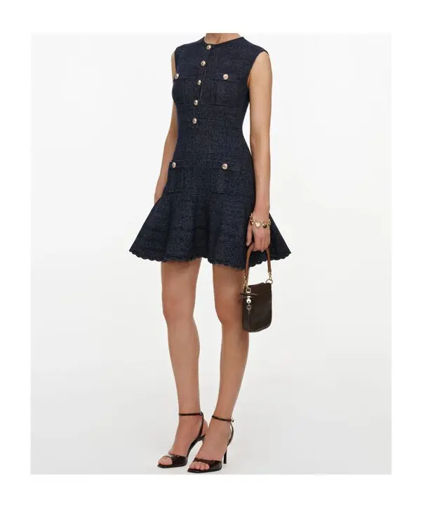 SELF-PORTRAIT Sleeveless Textured Knit Mini Dress