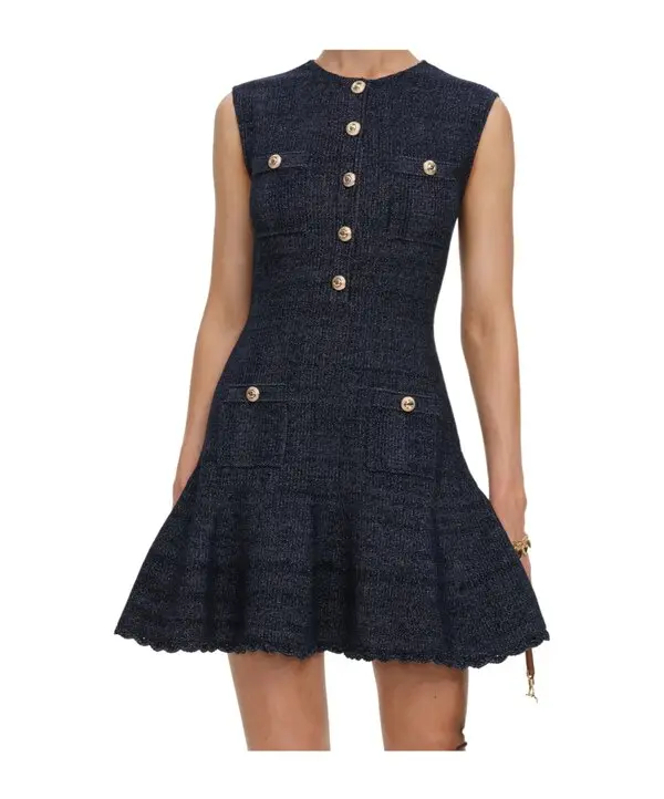 SELF-PORTRAIT Sleeveless Textured Knit Mini Dress