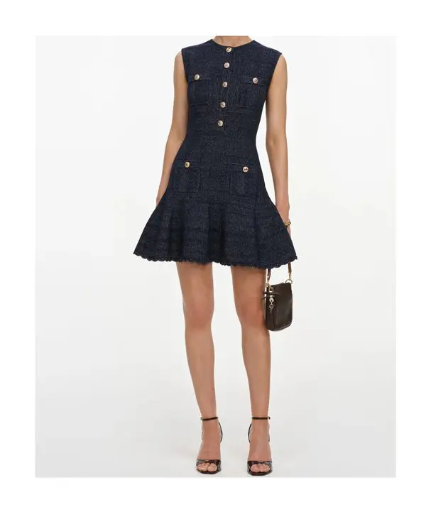 SELF-PORTRAIT Sleeveless Textured Knit Mini Dress