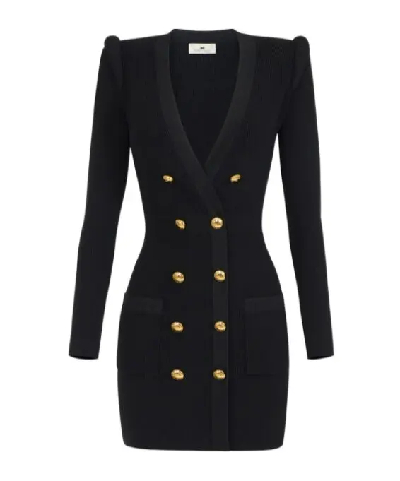 Elisabetta Franchi Mini Dress In Knit Fabric With 3d Details - Black