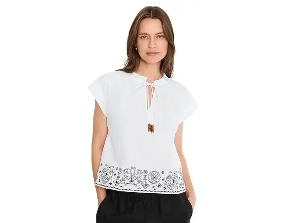 Vince Camuto V-neck With Front Tie Rolled-up Short Sleeve Clothing Rich - Black