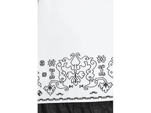 Vince Camuto Ruffle-trimmed V-neck Top With Tasseled Ties And Border Print - Black