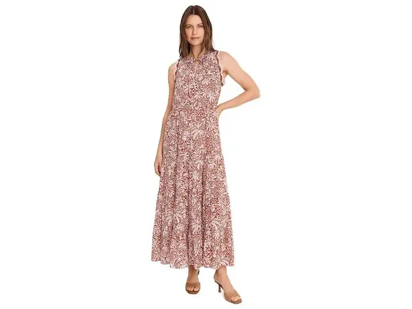 Vince Camuto Sleeveless Tiered Maxi With Combo Crochet Lace Trim Dress Rust - Brown