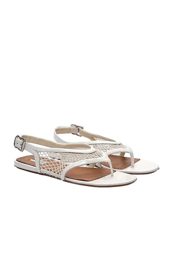 Alaïa Fishnet Flat Sandal In White - Blanc Optique