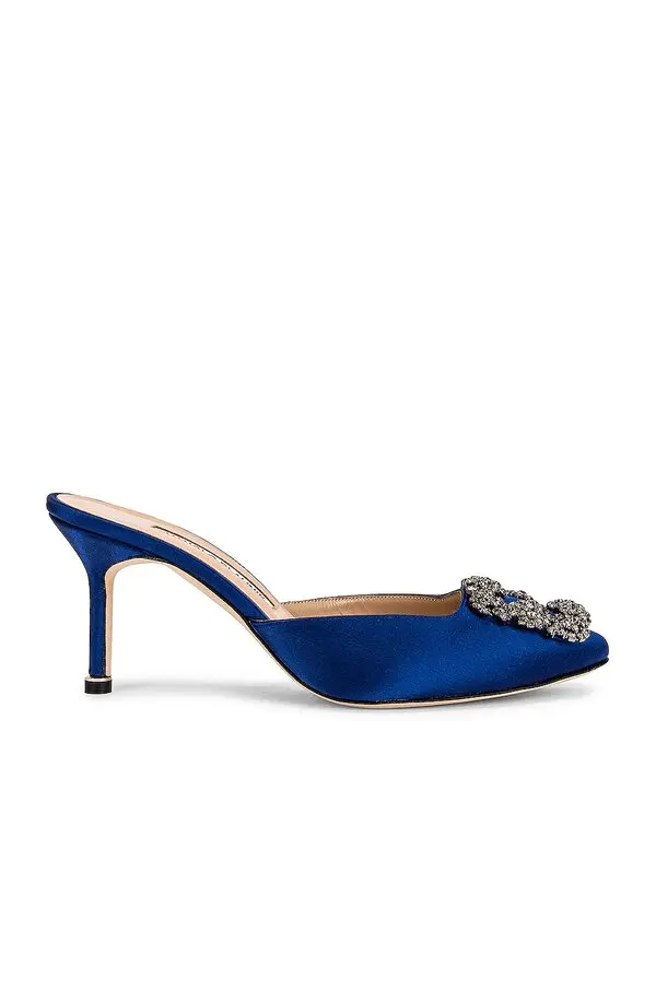 Manolo Blahnik Satin Hangisimu 70 Mule In Royal - True Blue