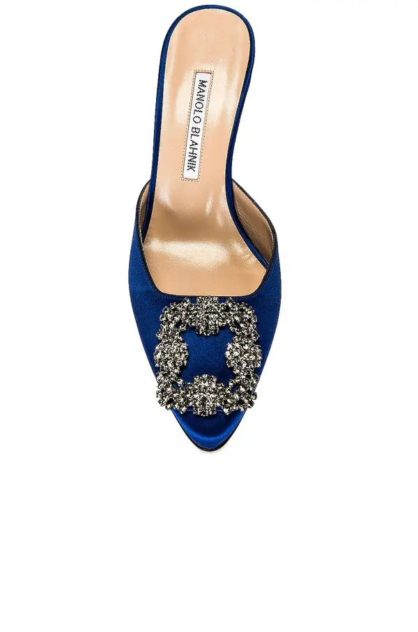 Manolo Blahnik Satin Hangisimu 70 Mule With Crystal Buckle