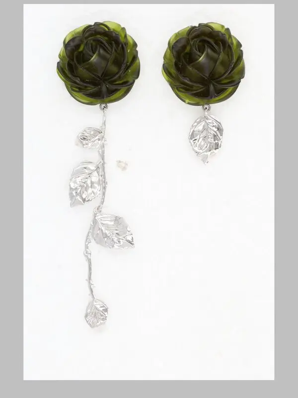 Magda Butrym Rose And Leaf Drop Earrings - Black
