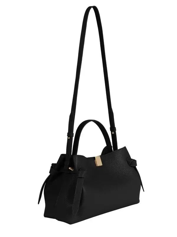 Yuzefi Pebble Grain Leather Top Handle Bag - Black