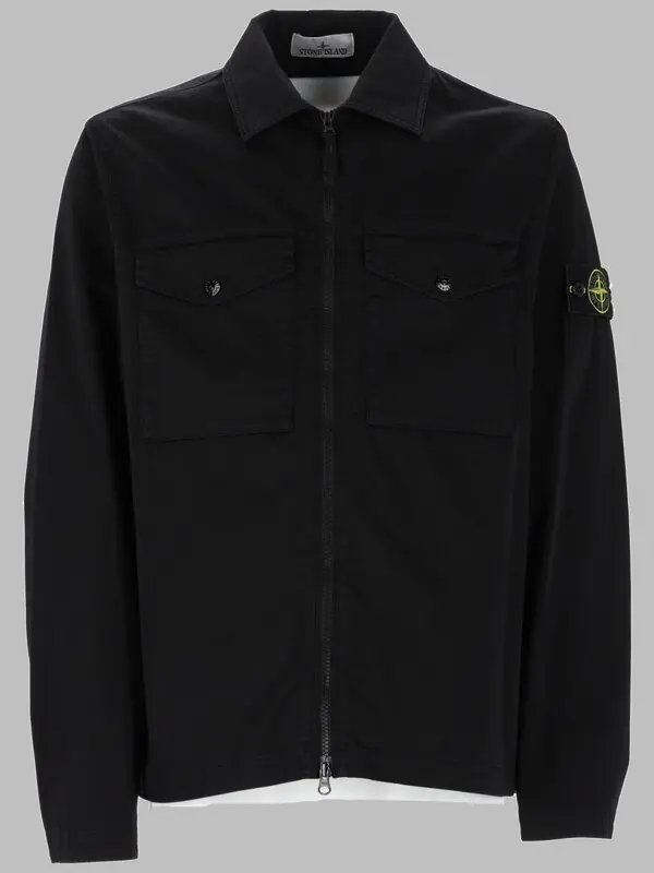 Stone Island Zip Up Jacket With Two Chest Pockets - Black