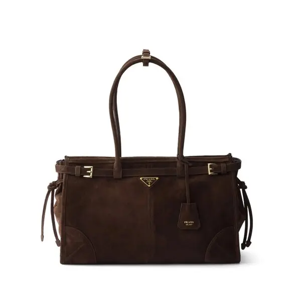 Prada Suede Tote Bag With Adjustable Shoulder Strap - Brown
