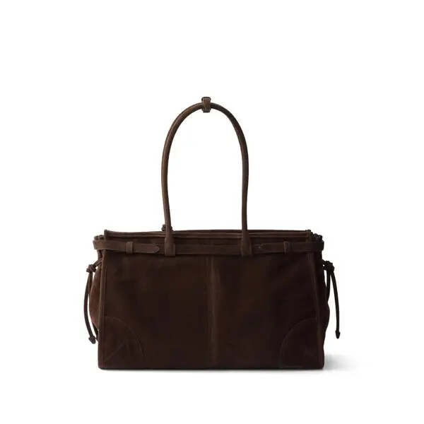 Prada Suede Tote Bag With Adjustable Shoulder Strap - Brown