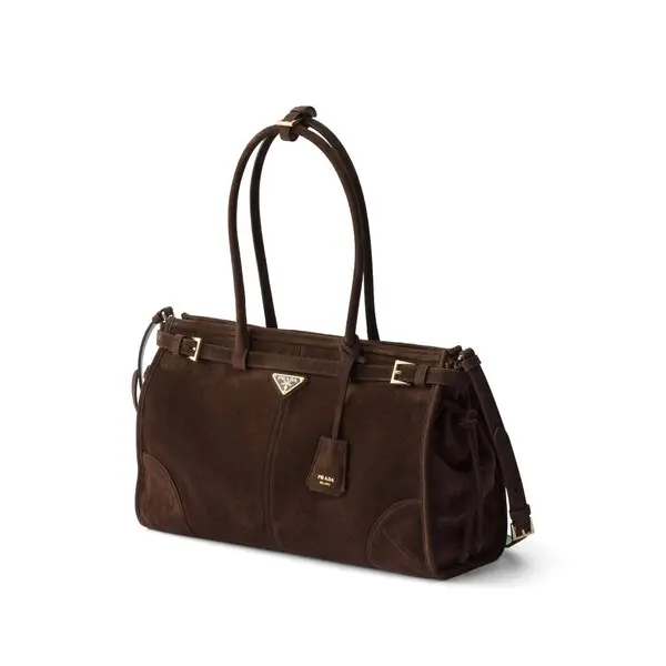 Prada Suede Tote Bag With Adjustable Shoulder Strap - Brown