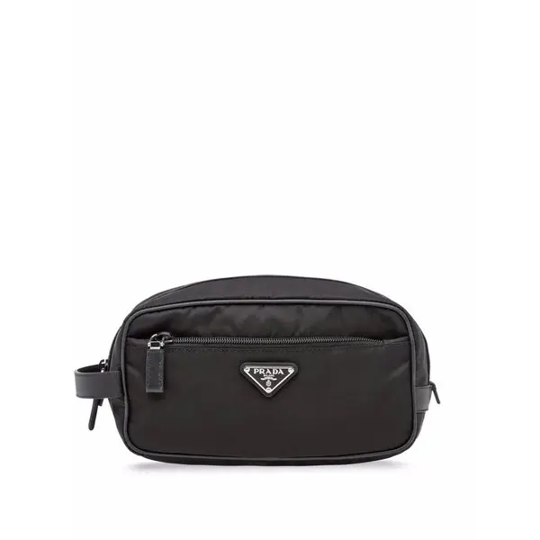 Prada Recycled Nylon And Saffiano Leather Trimmed Wash Bag - Black