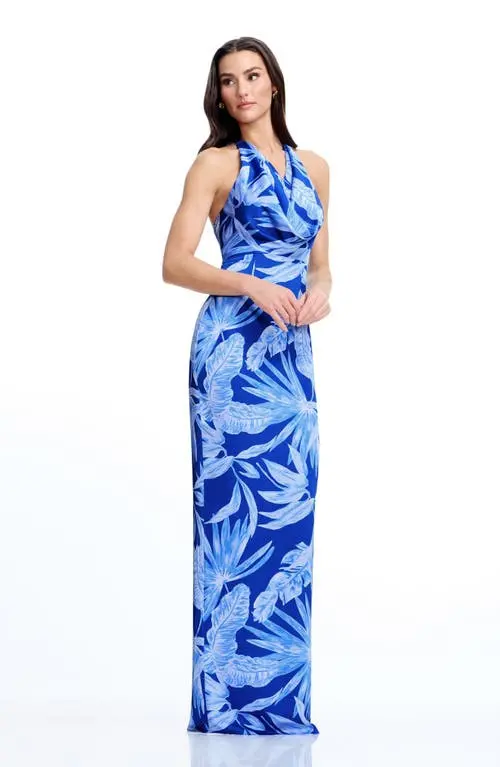 Dress The Population Solana Tropical Print Halter Gown