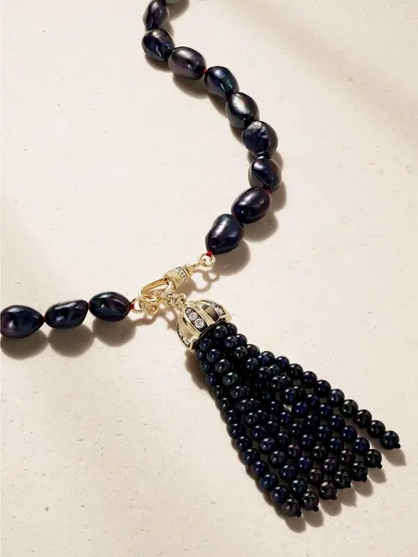 LUCY DELIUS 14-karat Gold, Diamonds And Pearl Beaded Necklace - Black