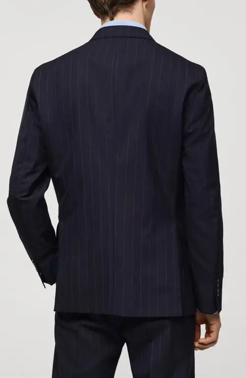 Mango Double Breasted Pinstripe Virgin Wool Blazer