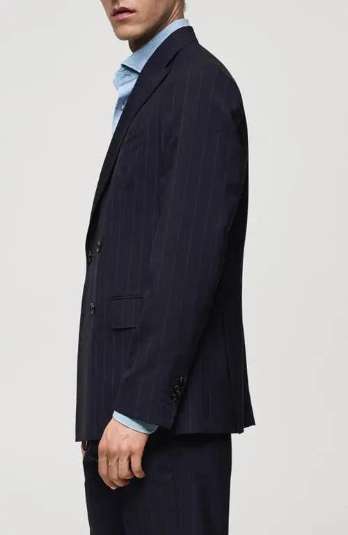 Mango Double Breasted Pinstripe Virgin Wool Blazer