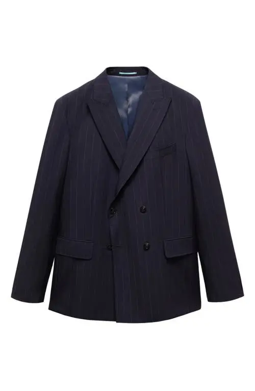 Mango Double Breasted Pinstripe Virgin Wool Blazer