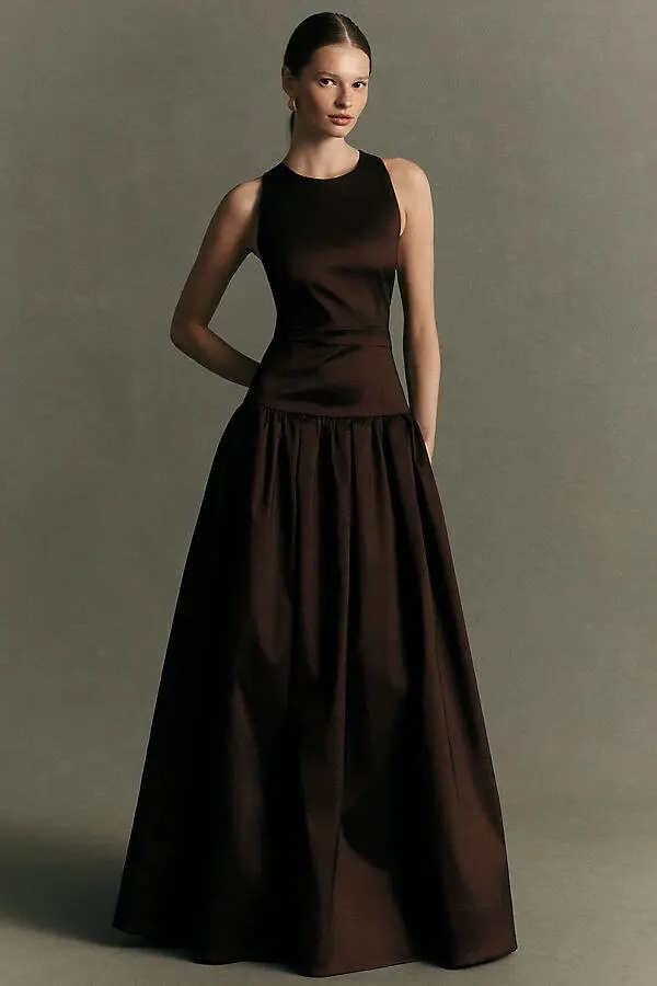 HANSEN & GRETEL Iris Taffeta Drop-waist Maxi Dress