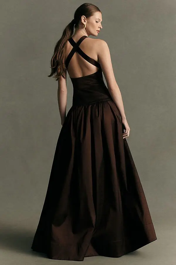 HANSEN & GRETEL Iris Taffeta Drop-waist Maxi Dress