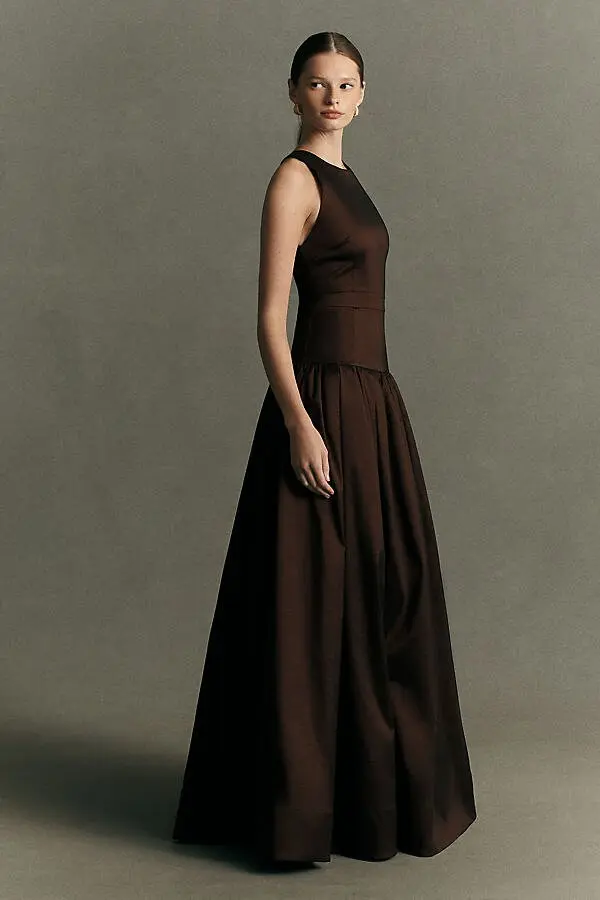 HANSEN & GRETEL Iris Taffeta Drop-waist Maxi Dress