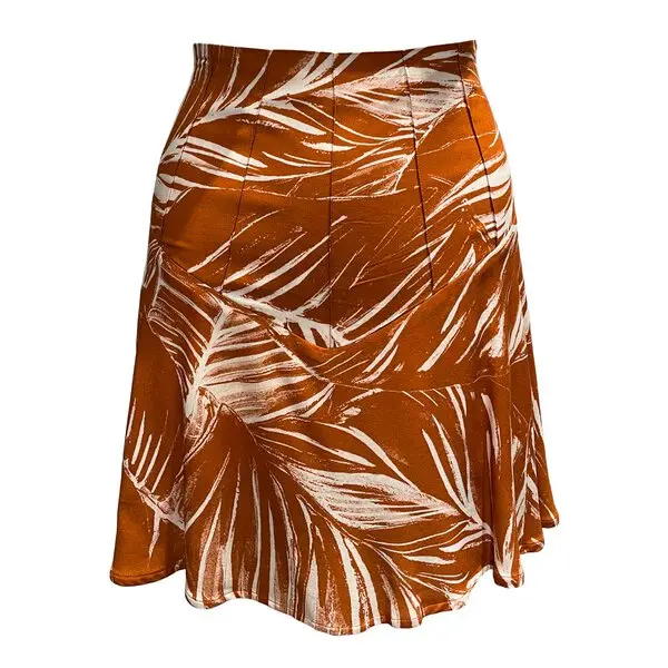 IMAATU Orange / Neutrals / White Nella Corset-style High-waist Sustainable Viscose Mini Skirt Tropical Print - Orange/white