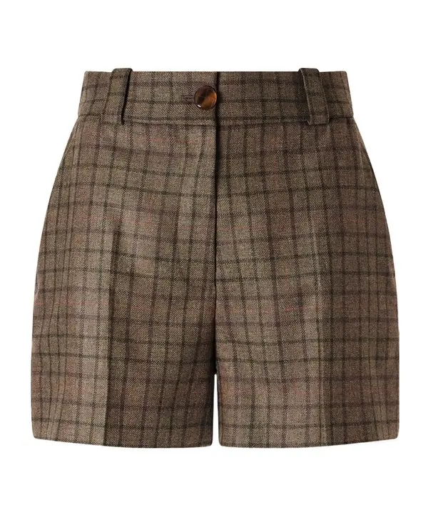BLAZÉ MILANO Teke Checked Wool And Cashmere-blend Shorts - Brown