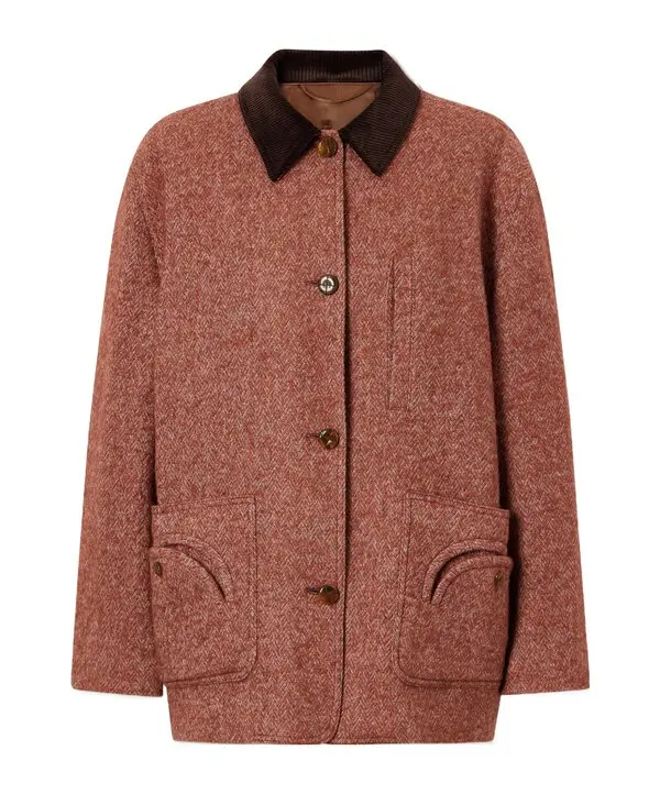 BLAZÉ MILANO Clelia Herringbone Jacket With Corduroy Collar - Pink