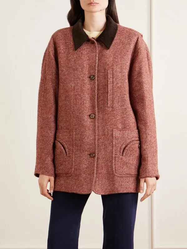 BLAZÉ MILANO Clelia Herringbone Jacket With Corduroy Collar