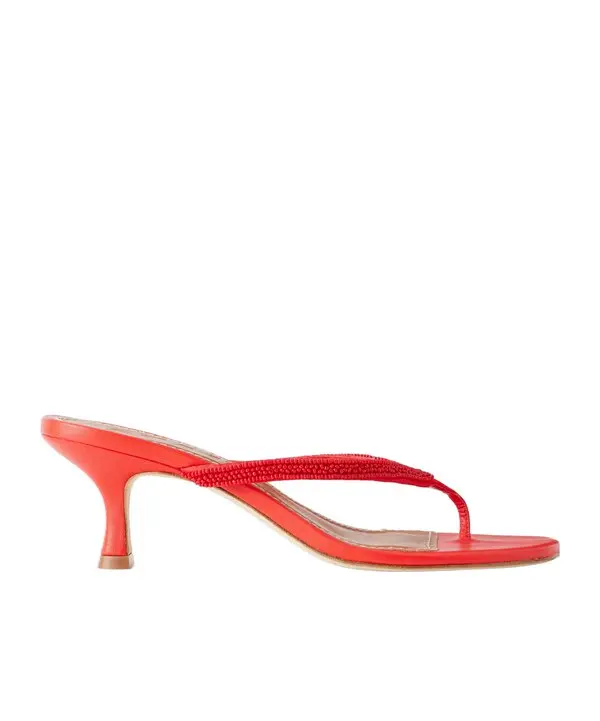 Staud Freja Embellished Leather Thong Sandals - Red