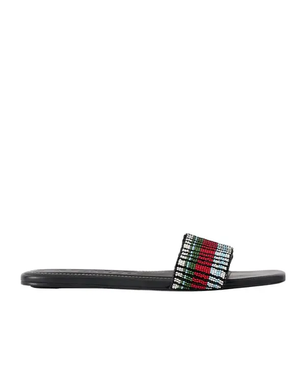 Staud Da Adolfo Tove Beaded Leather Slides - Black
