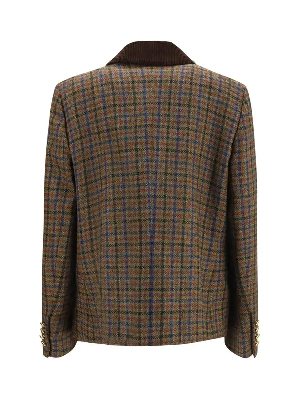 BLAZÉ MILANO Checked Wool Blazer With Corduroy Lapels - Brown
